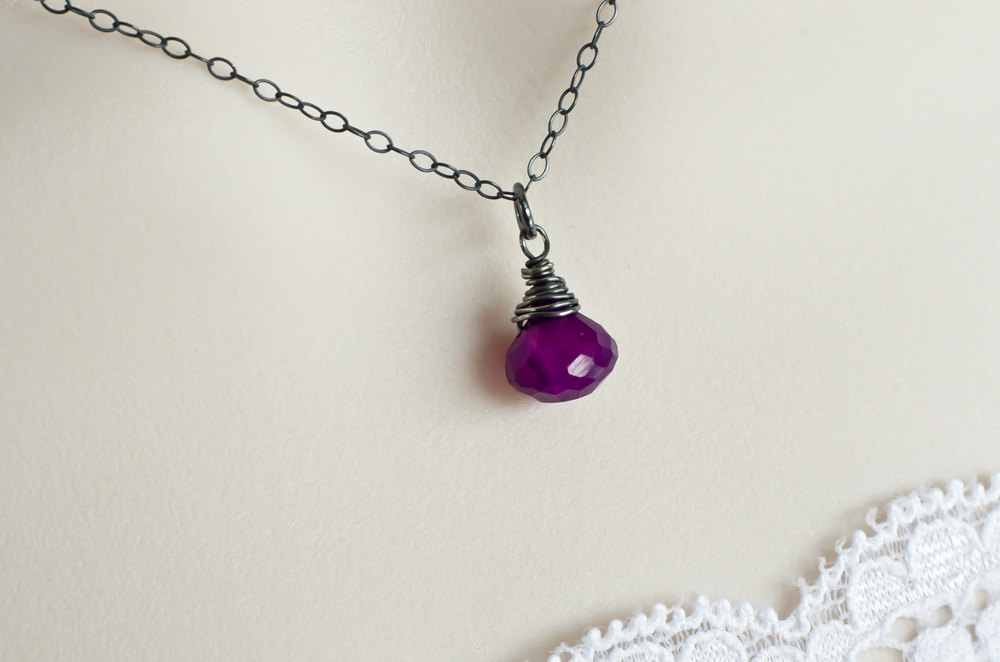 Purple Chalcedony Necklace, Oxidized Sterling Silver Purple Chalcedony ...